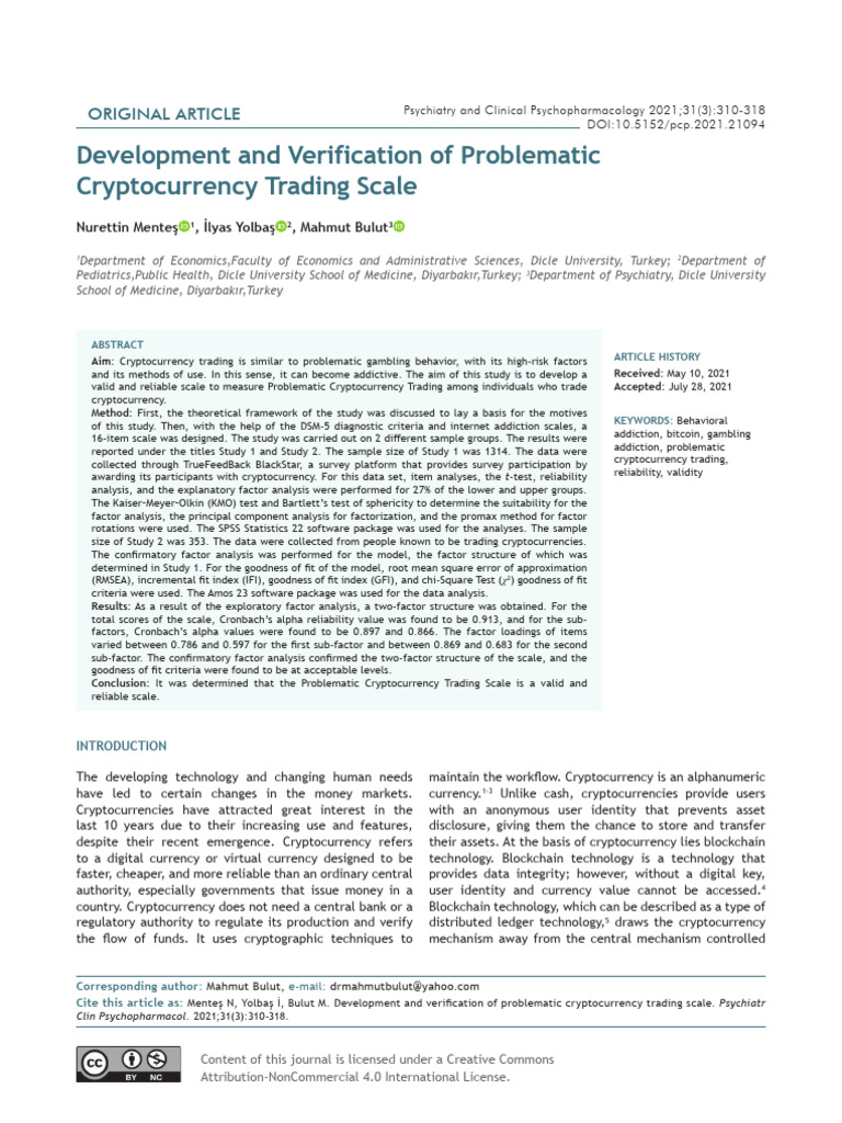 Development and Verification of Problematic Cryptocurrency Trading Scale | PDF | Problem ...