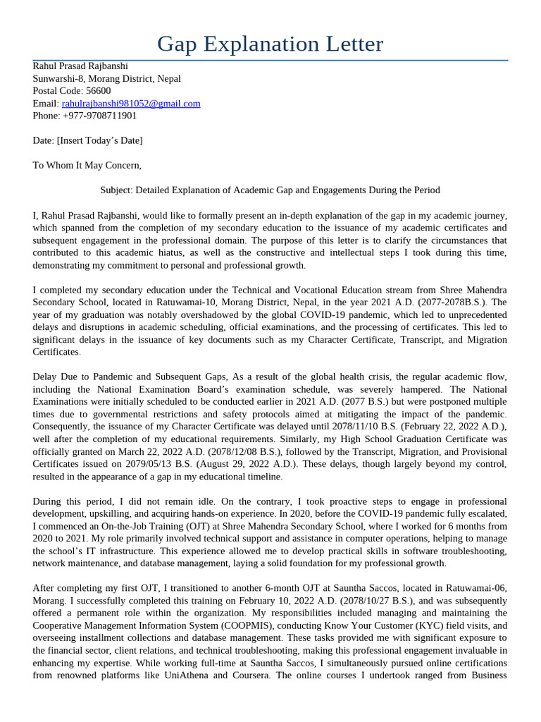 Gap Explanation Letter Rajbanshi | PDF | Educational Technology