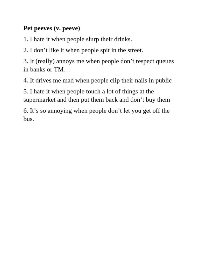Examples of Pet Peeves | PDF