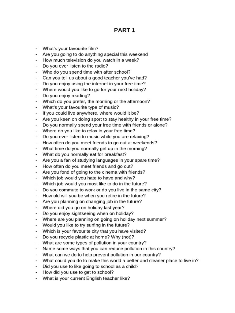 EXTRA - Speaking B1, B2 Parts 1, 2 | PDF