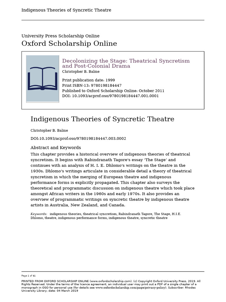 02 Christopher Balme Ch1 - Indigenous Theories of Syncretic Theatre ...