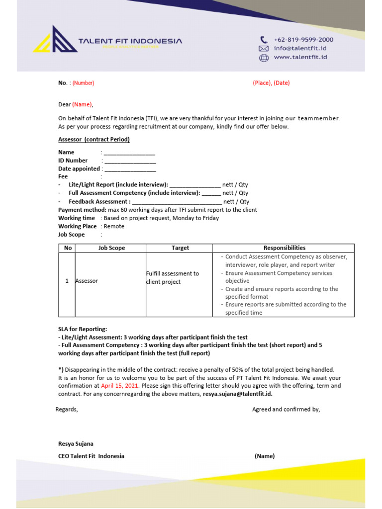 Draft Offering Letter Assessor | PDF