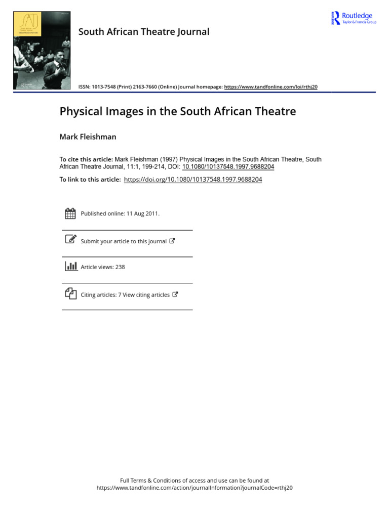 Physical Images in The South African Theatre - Mark Fleishman | PDF ...