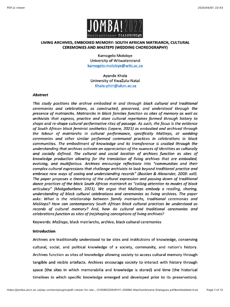 Living Archive, Embodied Memory. KamogeloMolobye | PDF | Computer File Formats | Computer File