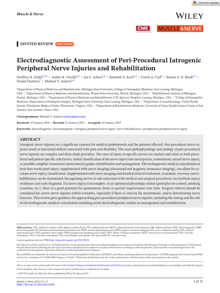 Muscle and Nerve - 2025 - Seidel - Electrodiagnostic Assessment of Peri ...