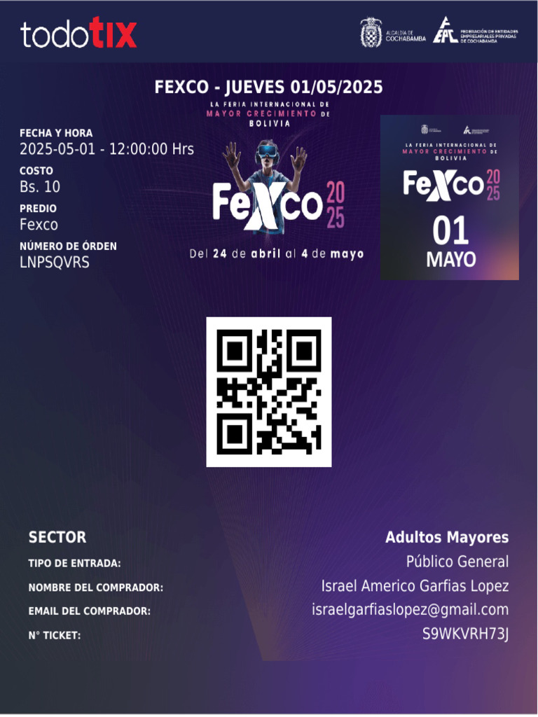 FEXCO - JUEVES 01/05/2025: 2025-05-01 - 12:00:00 Hrs Bs. 10 Fexco ...