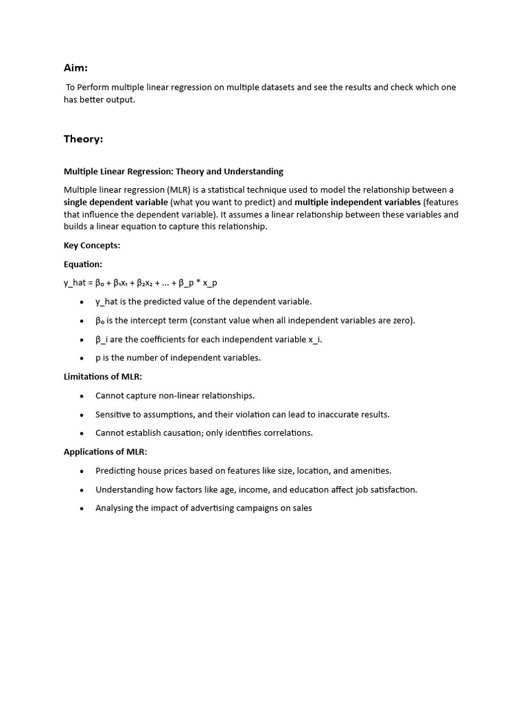 Exp 2 (Multiple Linear Regression) | PDF | Coefficient Of Determination | Regression Analysis
