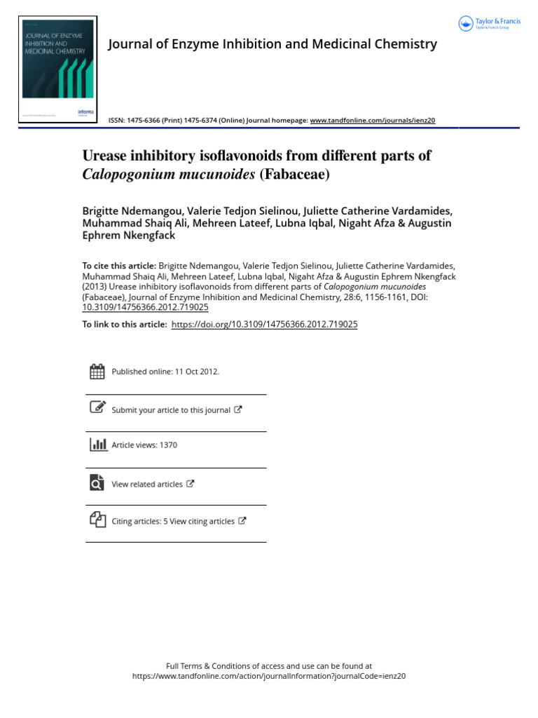 Urease Inhibitory Isoflavonoids From Different Parts of Calopogonium ...