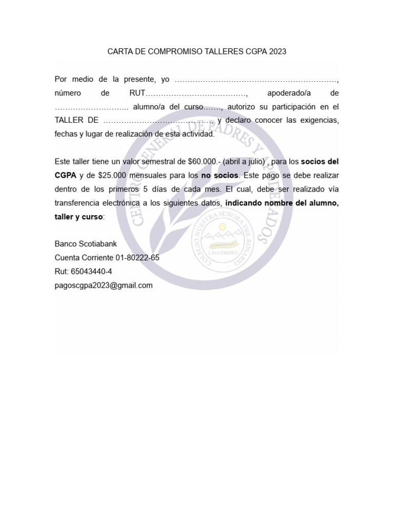 Carta Compromiso Talleres | PDF