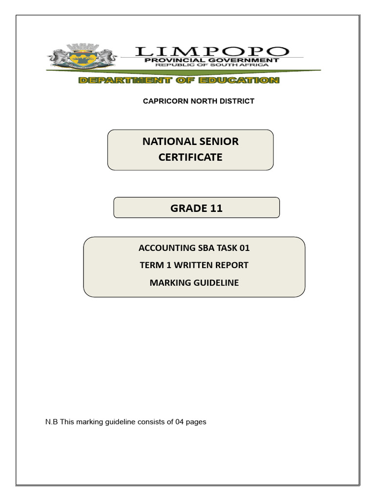 Grade 11 Accounting SBA Task 01 Guide | PDF | Banks | Cash