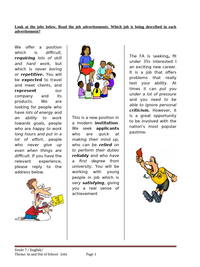 Jobs Reading Comprehension Exercises - 17439 | PDF