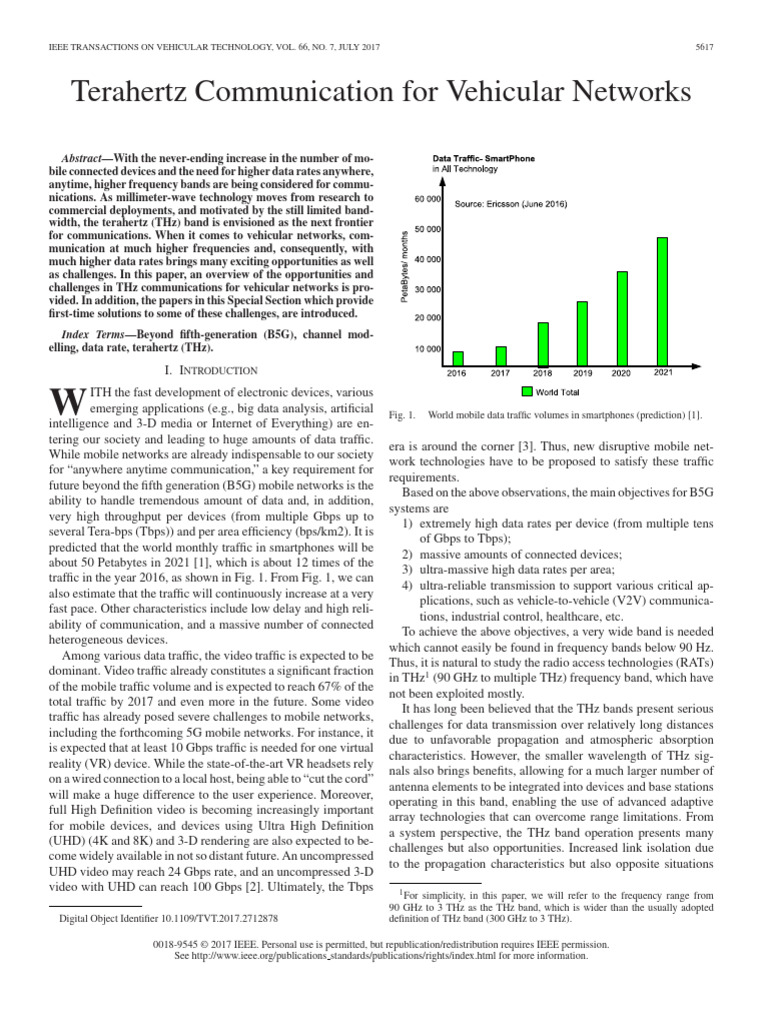 Terahertz Communication For Vehicular Networks | PDF | Mimo | Terahertz Radiation