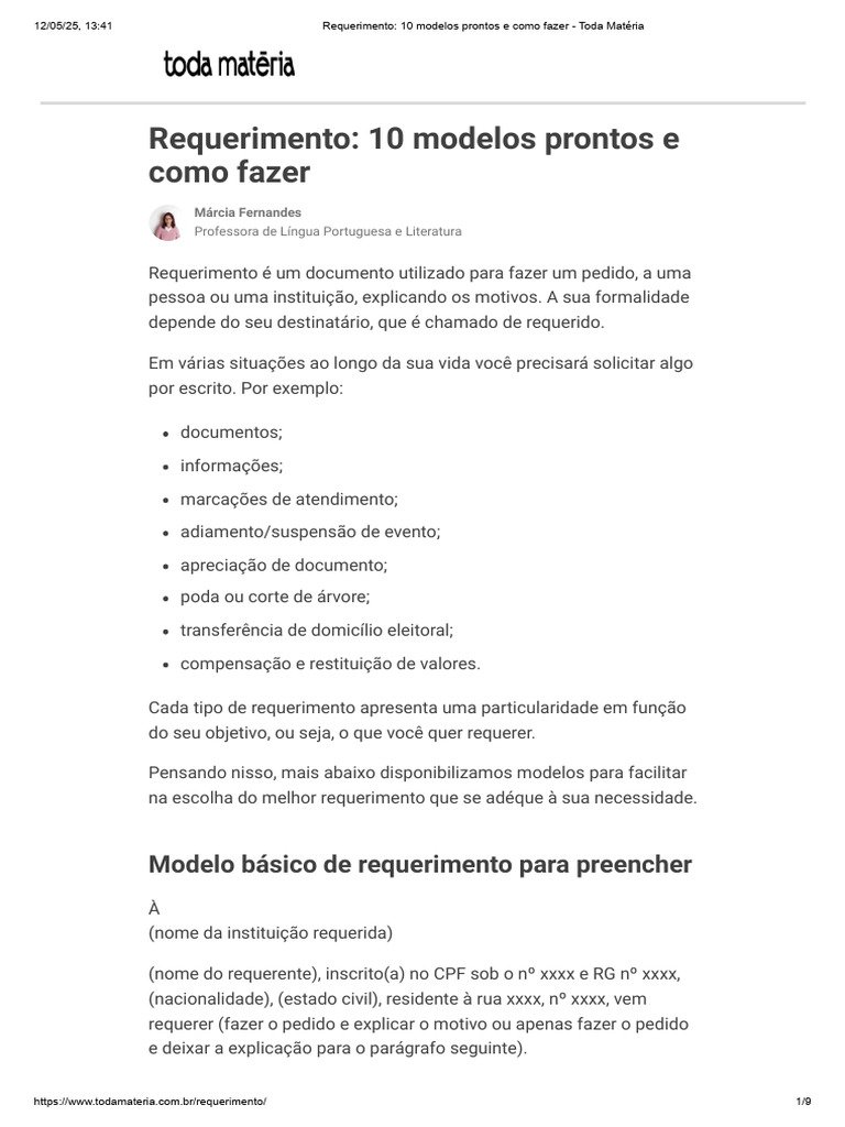 Requerimento - 10 Modelos Prontos e Como Fazer | PDF