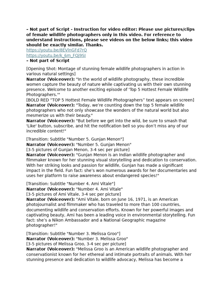 Script Wildlife Photographers | PDF | Voice Over