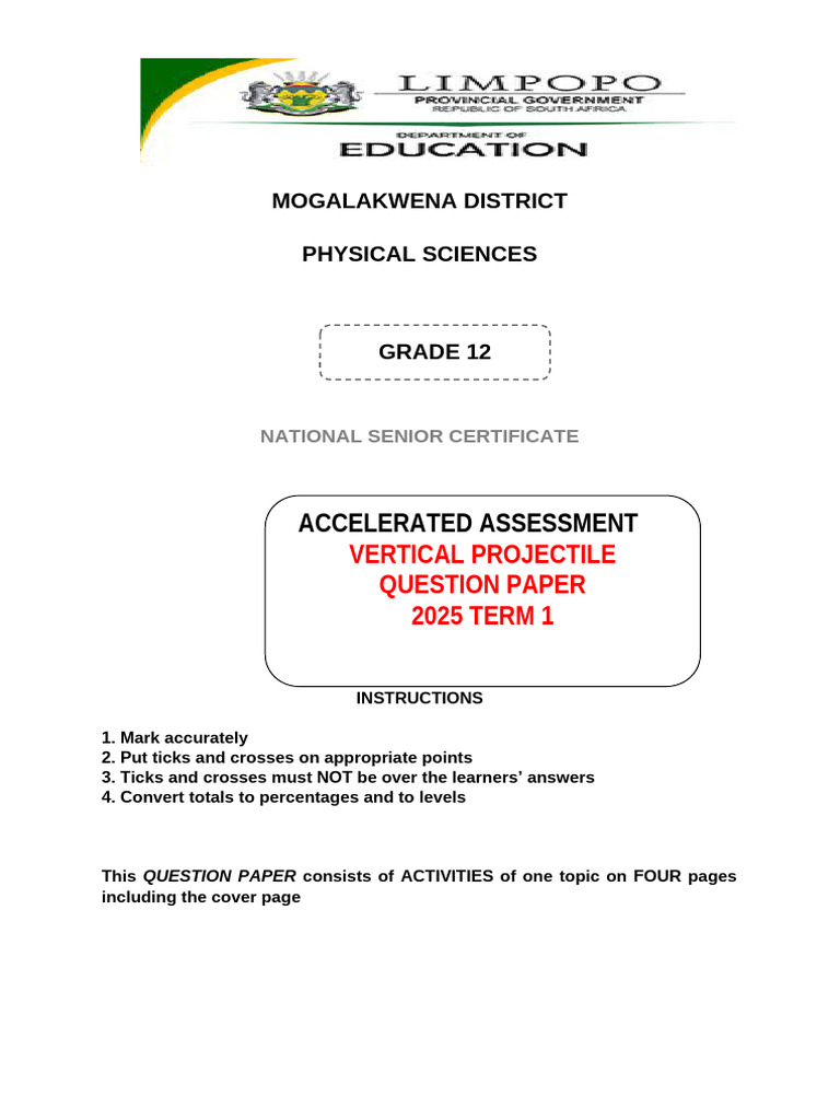 2025 Term1 Vertical Projectile Accelerated Assessment Question Paper ...