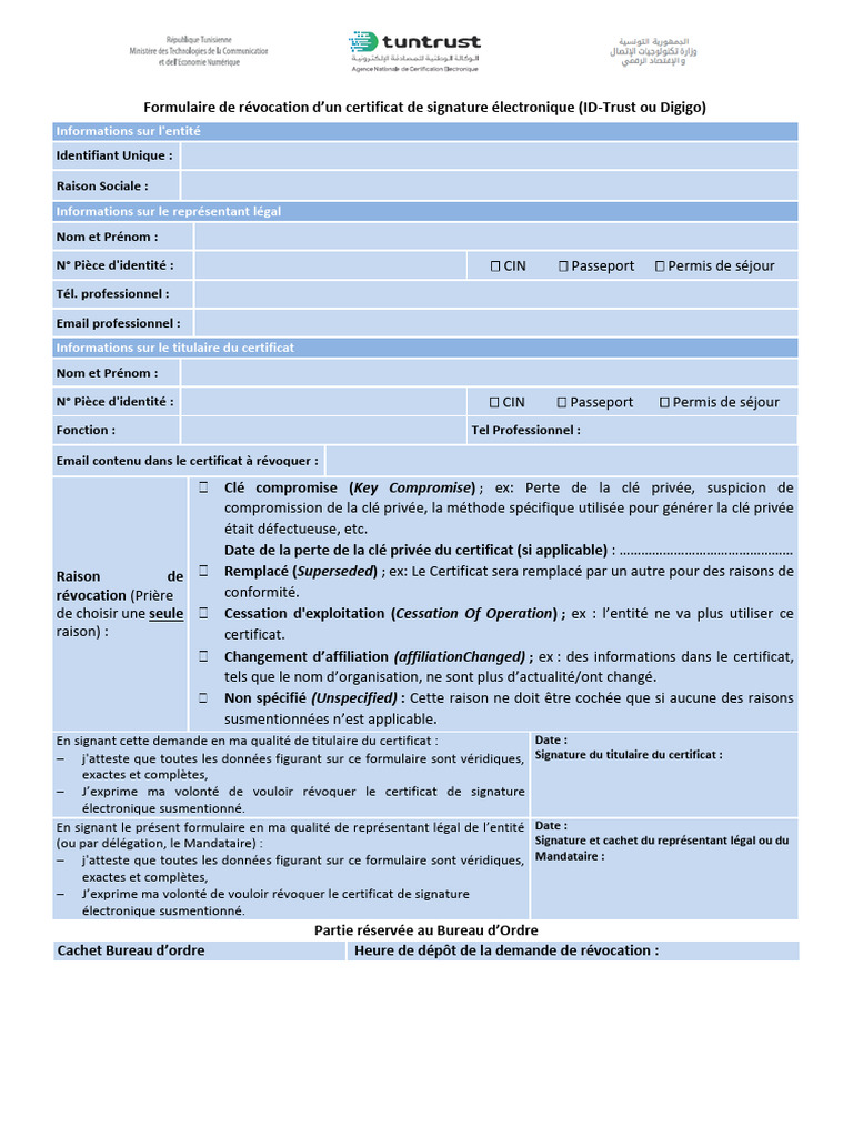Formulaire de révocation de certificat | PDF | Certificat électronique