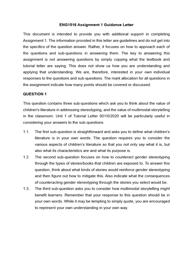Assignment 1 Guidance Letter | PDF | Learning Styles | Folklore