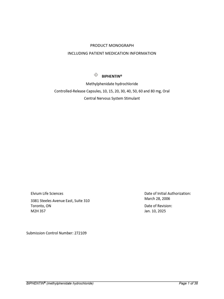 2025 Biphentin Drug Monograph | PDF | Attention Deficit Hyperactivity ...