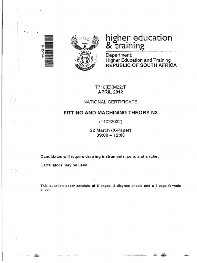 Fitting and Machining Theory N2 April 2012 | PDF