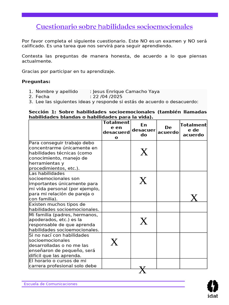 T00_A01_Cuestionario (3) | PDF | Las emociones | Modificación de comportamiento