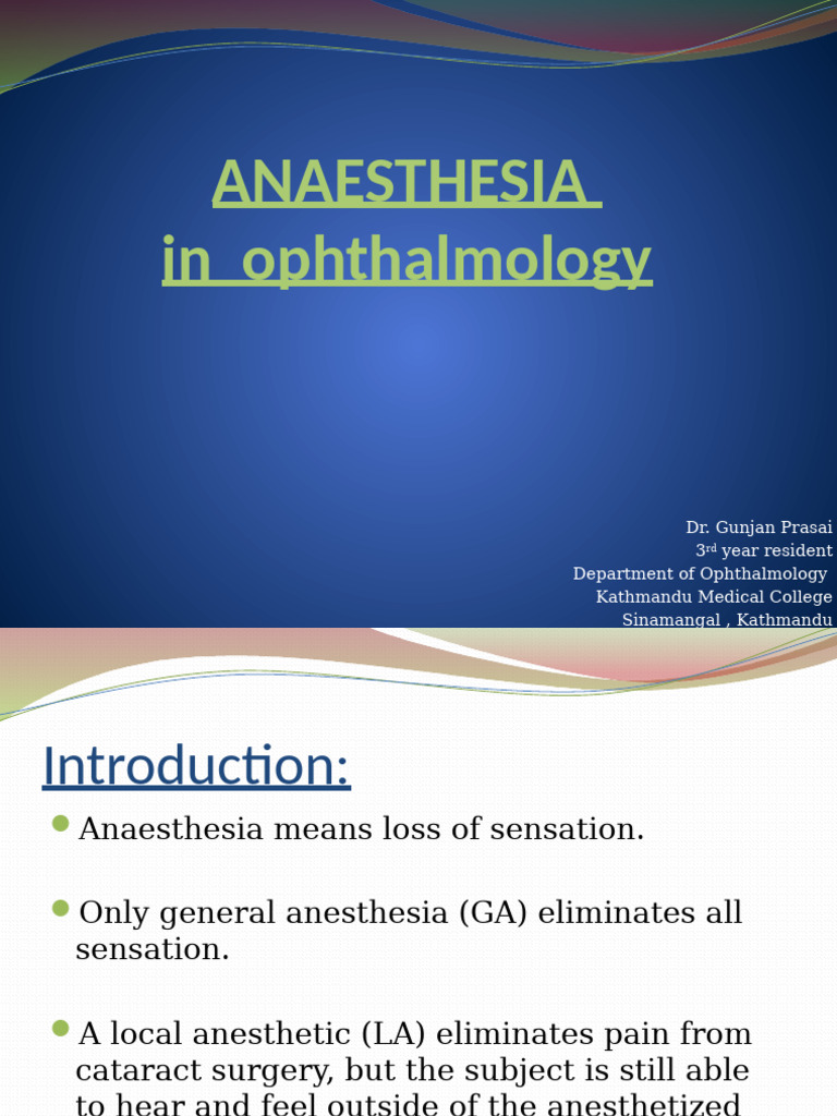 Anaesthesia For Cataract Surgery | PDF | Anesthesia | Medical Specialties
