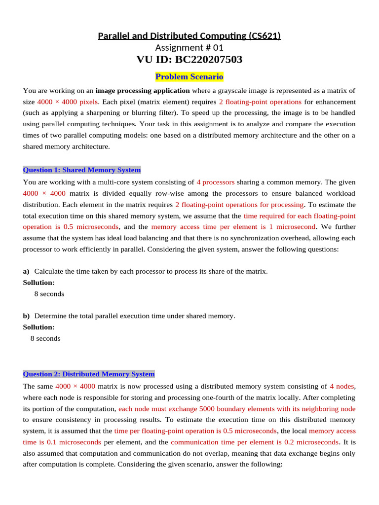 Spring 2025 - CS621 - 1 - BC220207503 | PDF | Parallel Computing | Concurrent Computing