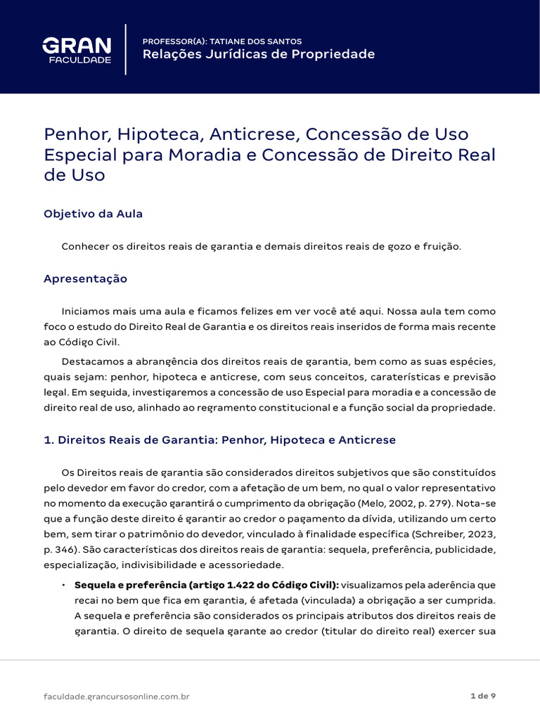 Apostila - Penhor, Hipoteca, Anticrese, Concessão de Uso Especial para ...