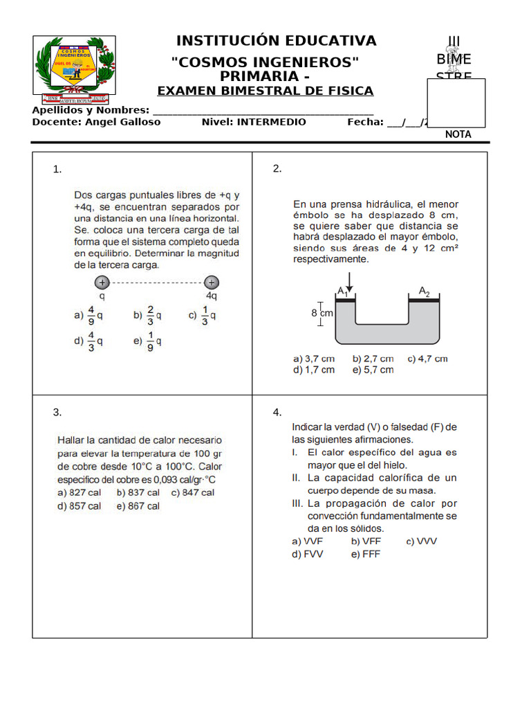 Examen Bimestral Pre2 | PDF