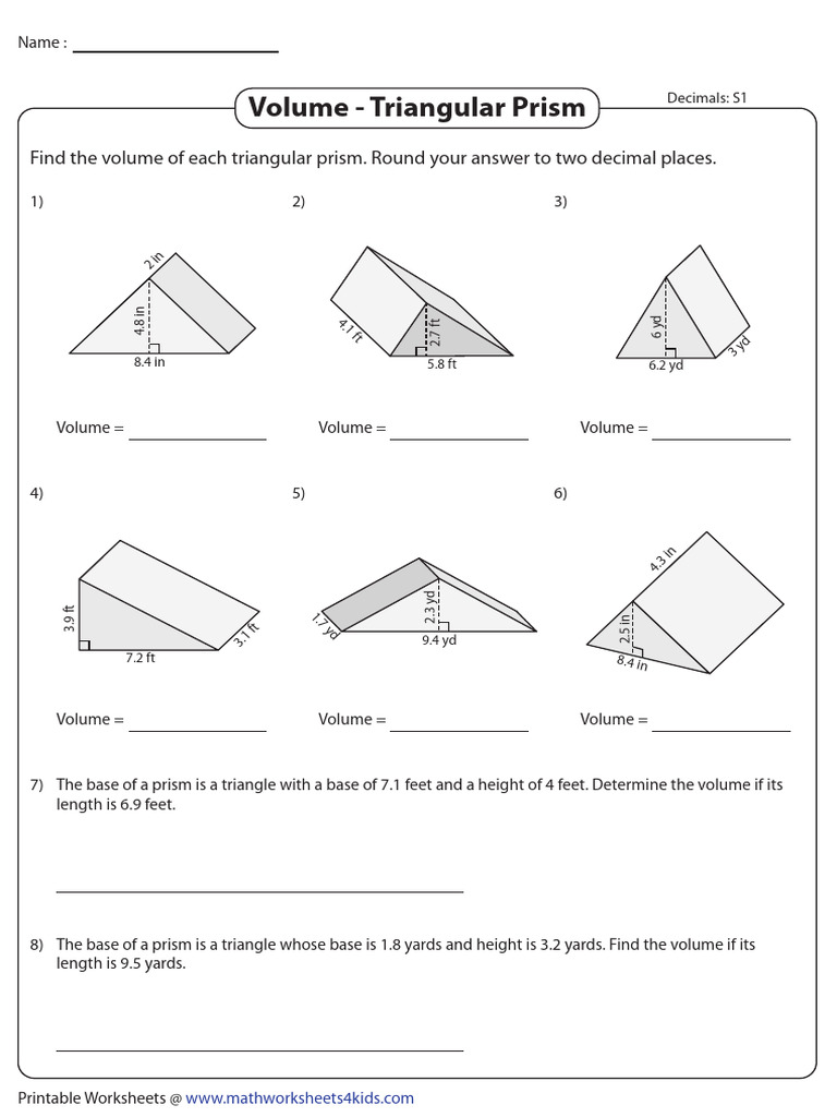 Triangular Prism Decimals 1 | PDF | Volume | Length