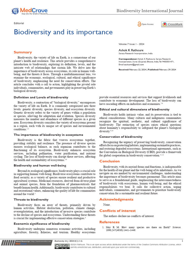 Importance of Biodiversity Explained | PDF | Biodiversity ...