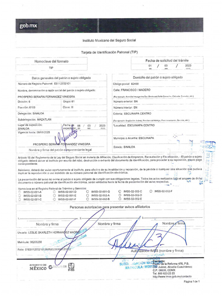 Tarjeta de Identificación Patronal | PDF