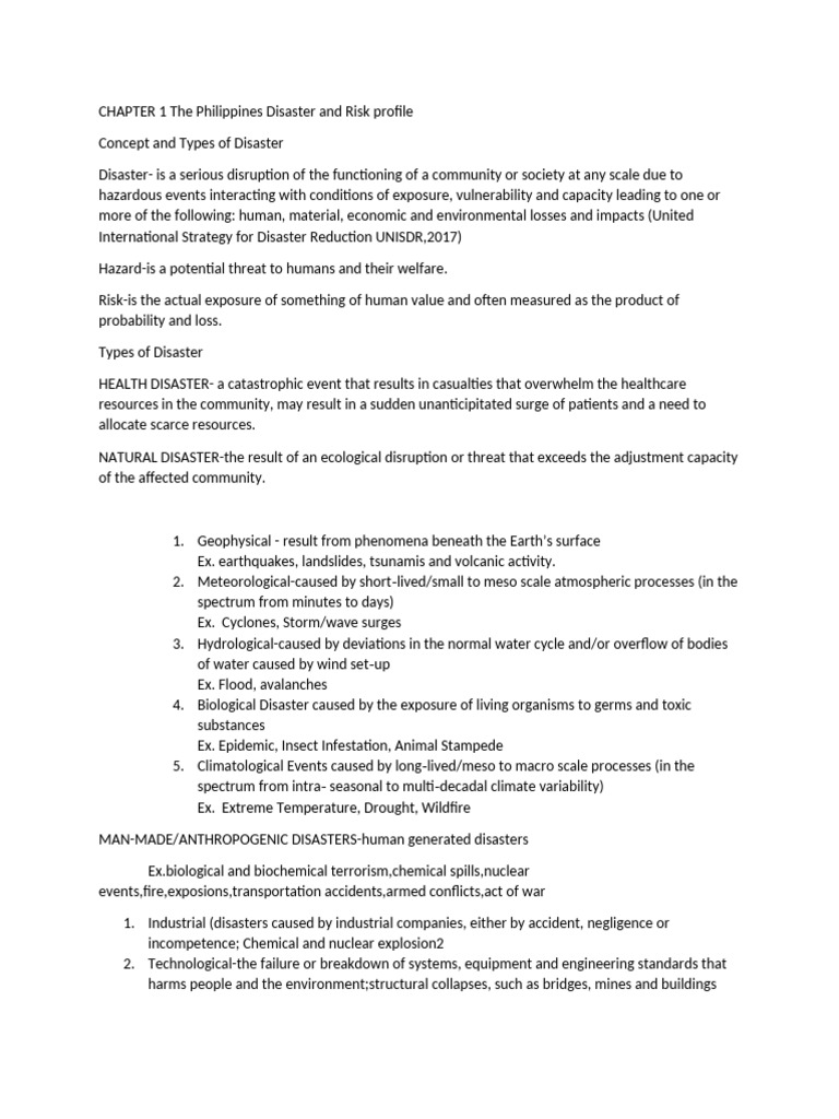 CHAPTER 1 The Philippines Disaster and Risk profile | PDF | Natural Disasters | Emergency Management