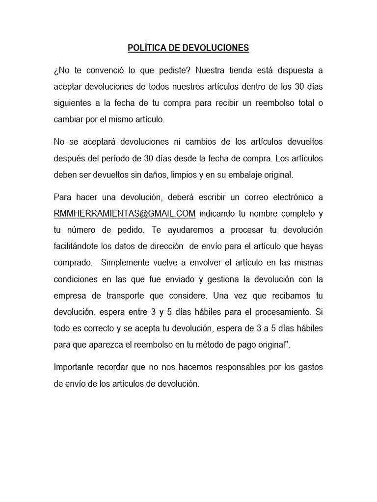 Política de Devoluciones | PDF