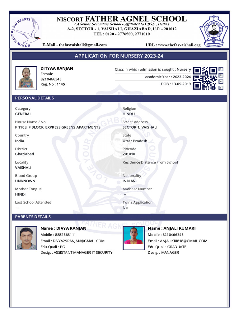 Nursery Admission Application 2023-24 | PDF