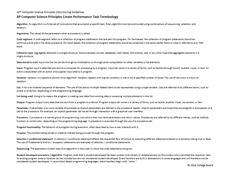 AP CSP FRQ Terminology 1 | PDF | Parameter (Computer Programming ...