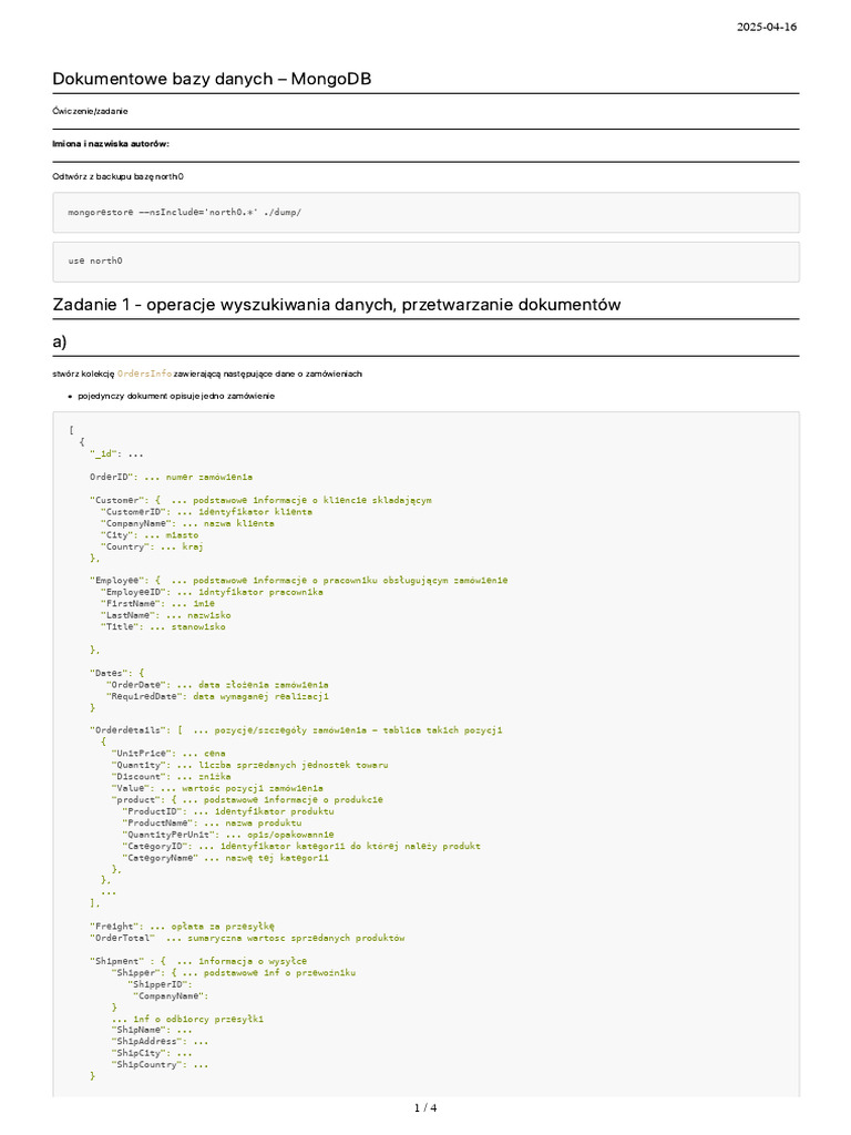 Lab4 BD MongoDB CW | PDF