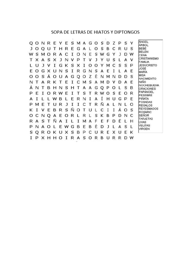 Sopa de Letras de Hiatos y Diptongos | PDF