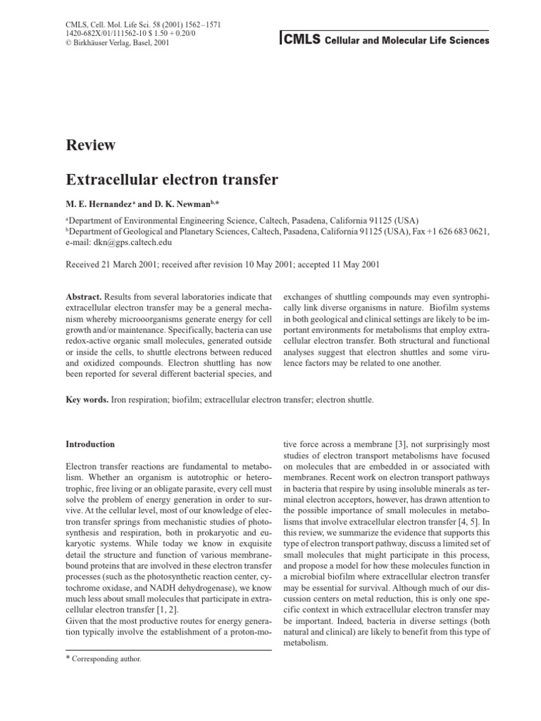 Extracellular Electron Transfer | PDF | Biofilm | Electron Transport Chain