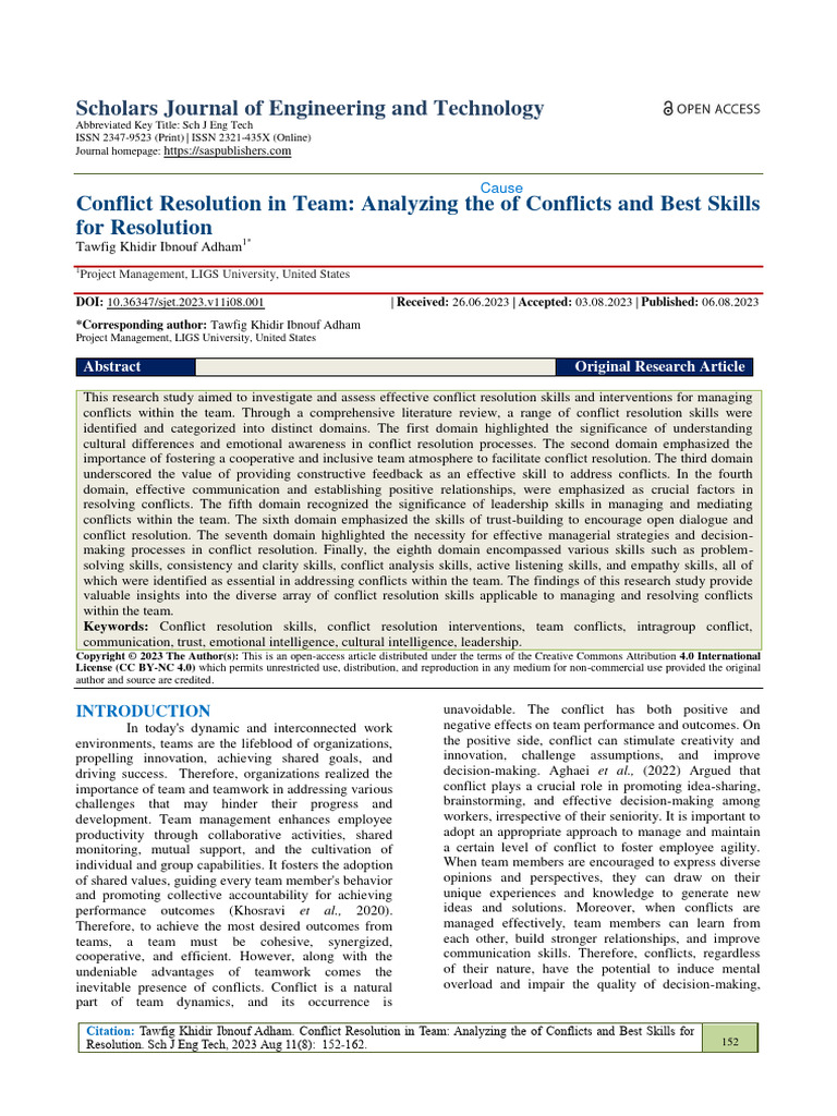 Team Conflict Resolution Skills Analysis | PDF | Conflict Resolution ...