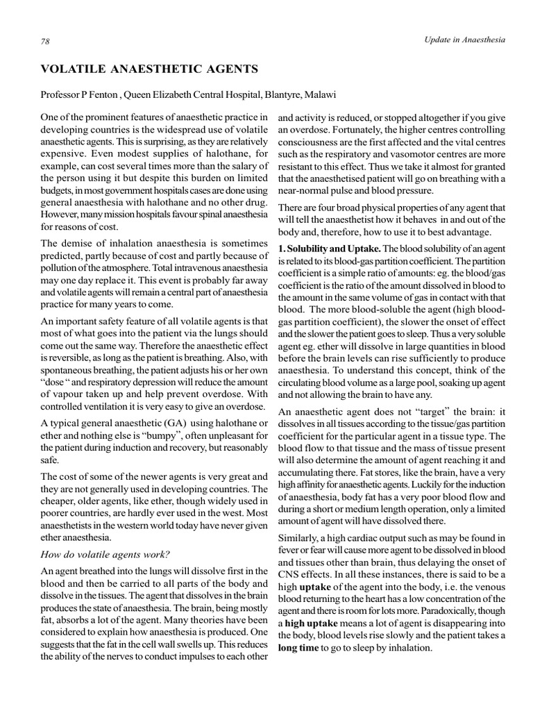 Volatile Anaesthetic Agents | PDF | Anesthesia | Medical Specialties