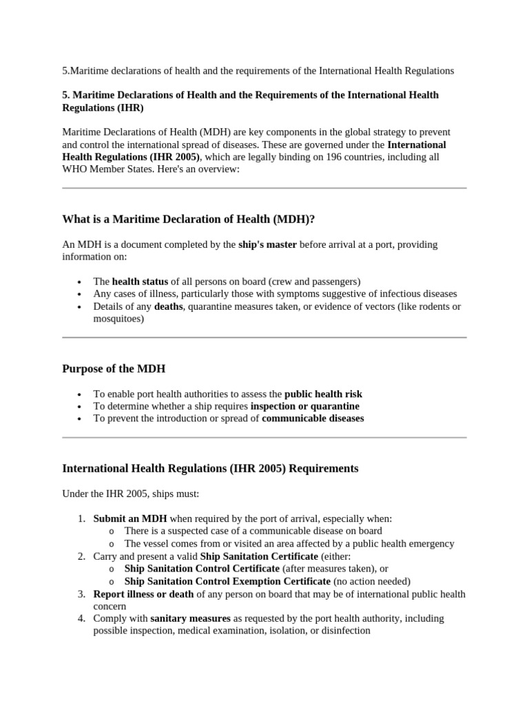 Maritime Health Declaration | PDF | Quarantine | Public Health