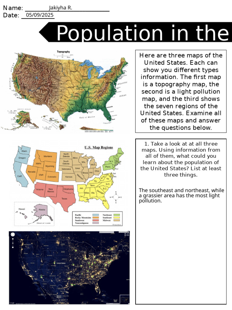 Population in The US - Worksheet | PDF | Earth Sciences | Geography