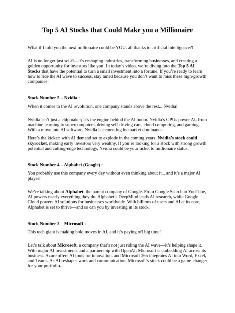 Top 5 AI Stocks that Could Make you a Millionaire | PDF | Artificial ...