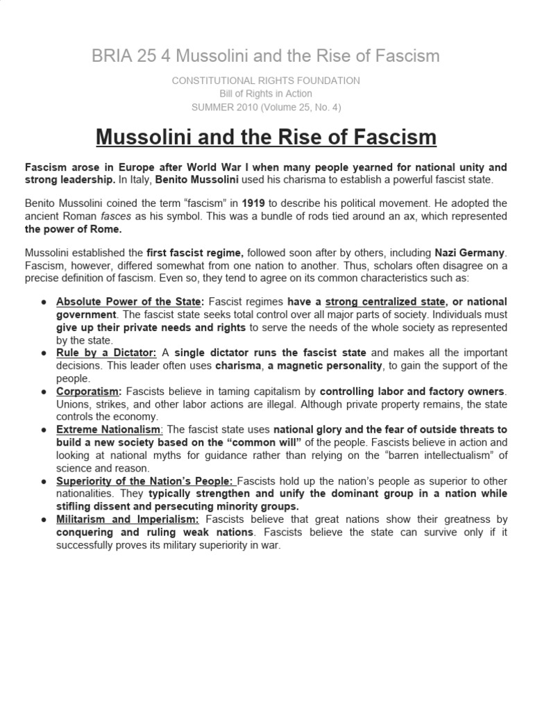 Mussolini and The Rise of Fascism WH | PDF | Fascism | Benito Mussolini