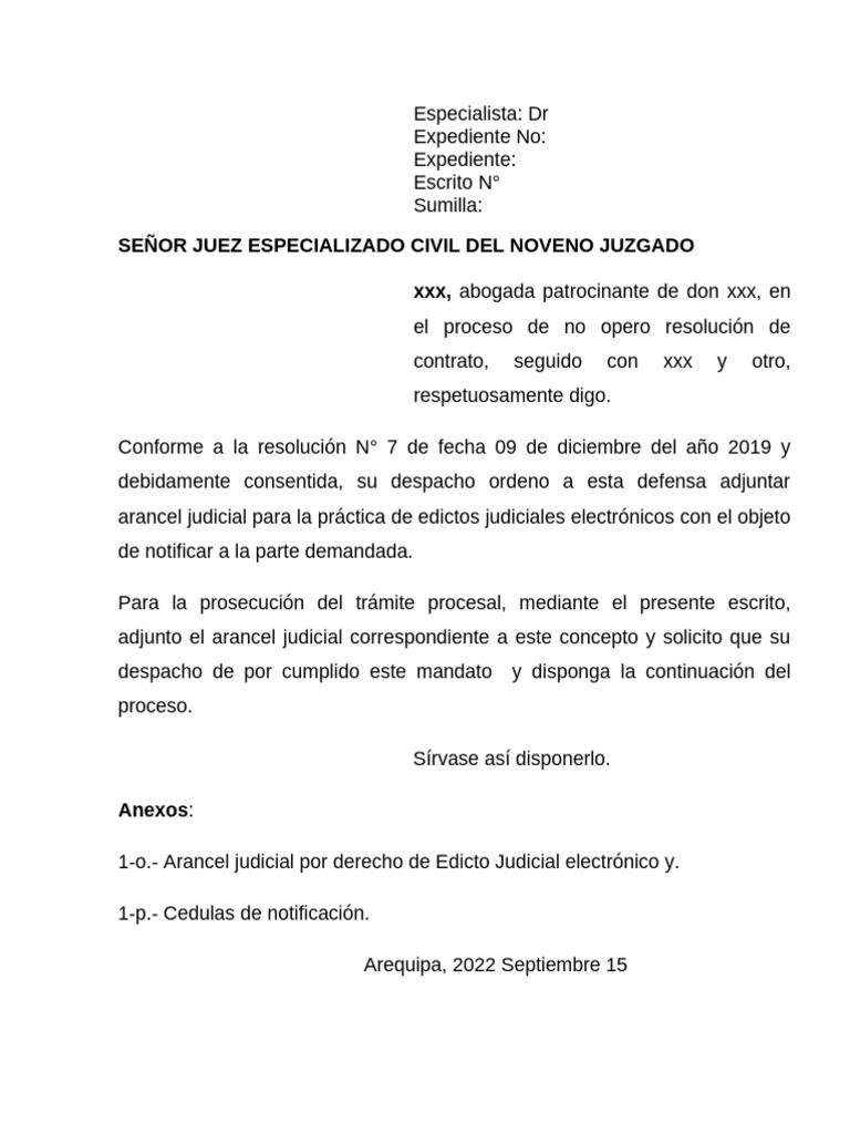 Escrito Adjunta Arancel | PDF