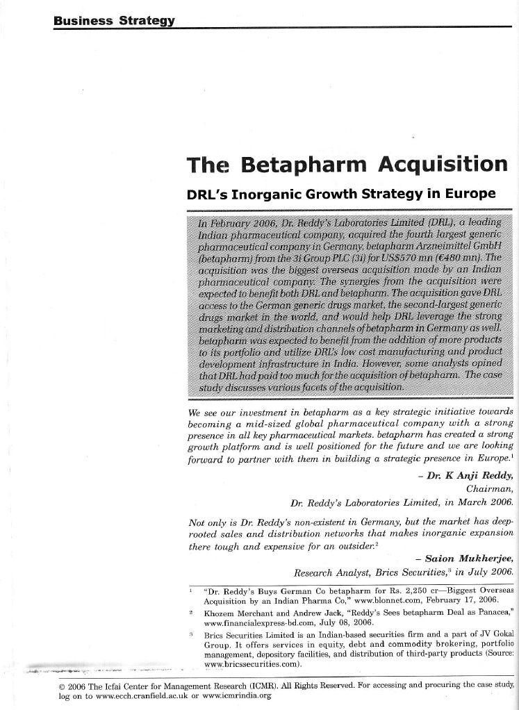 DRL and Beta Pharma Whole Deal | PDF | Generic Drug | Mergers And ...