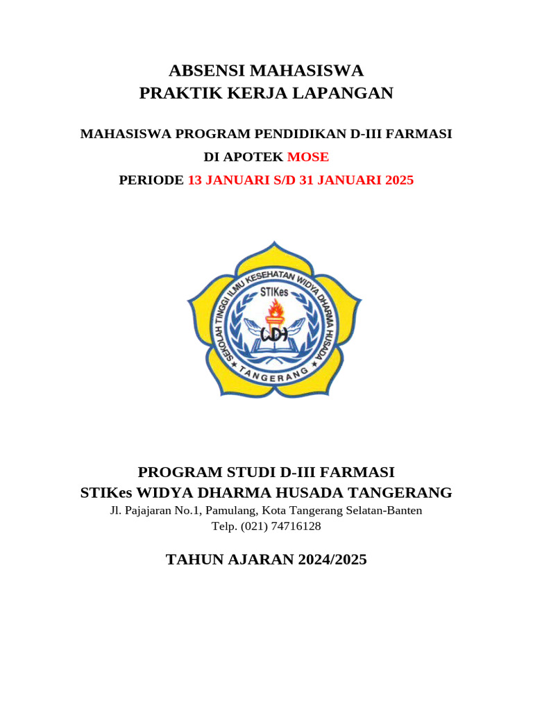 Contoh Cover Absensi Apotek 2025 | PDF