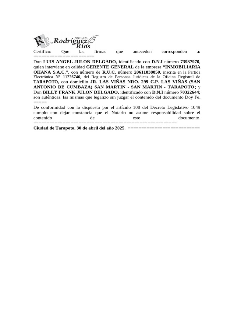 Inmobiliaria Ohana S.A | PDF