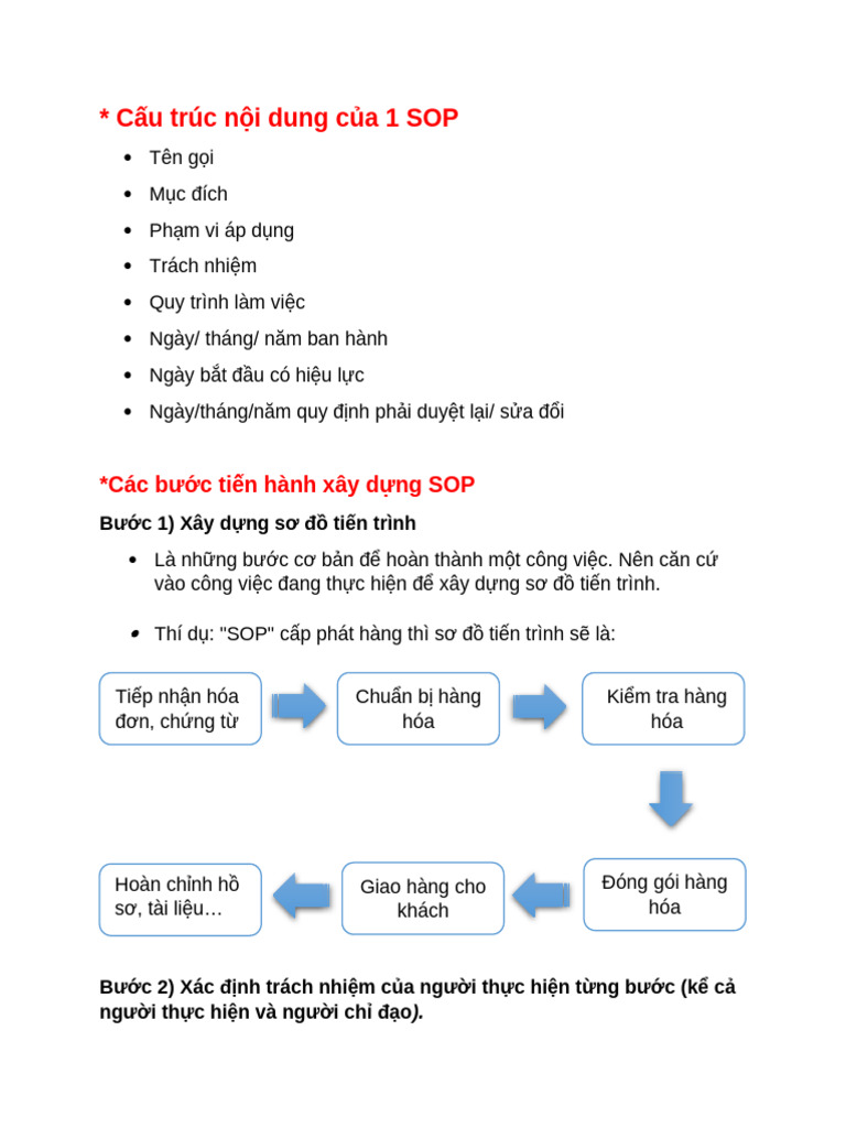 Cấu Trúc Nội Dung Của 1 SOP: Các Bước Tiến Hành Xây Dựng SOP | PDF