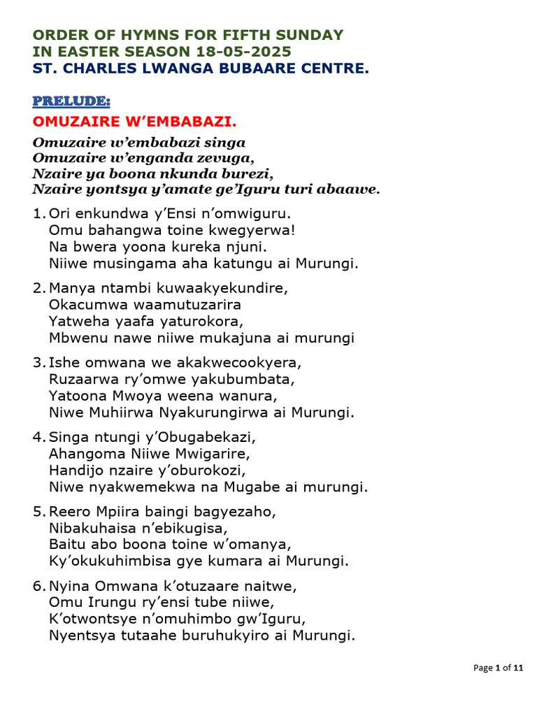 Order of Hymns For Sunday 18-05-2025 PDF | PDF | Christian Worship And ...